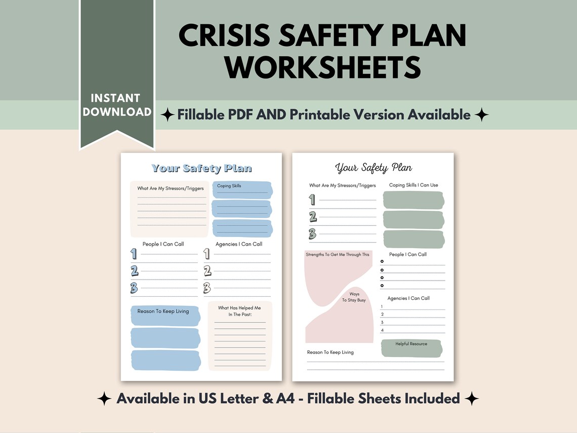 Crisis Safety Plan Counselling Worksheet Therapy Aid - Etsy