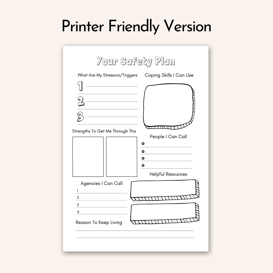 Crisis Safety Plan Counselling Worksheet Therapy Aid - Etsy