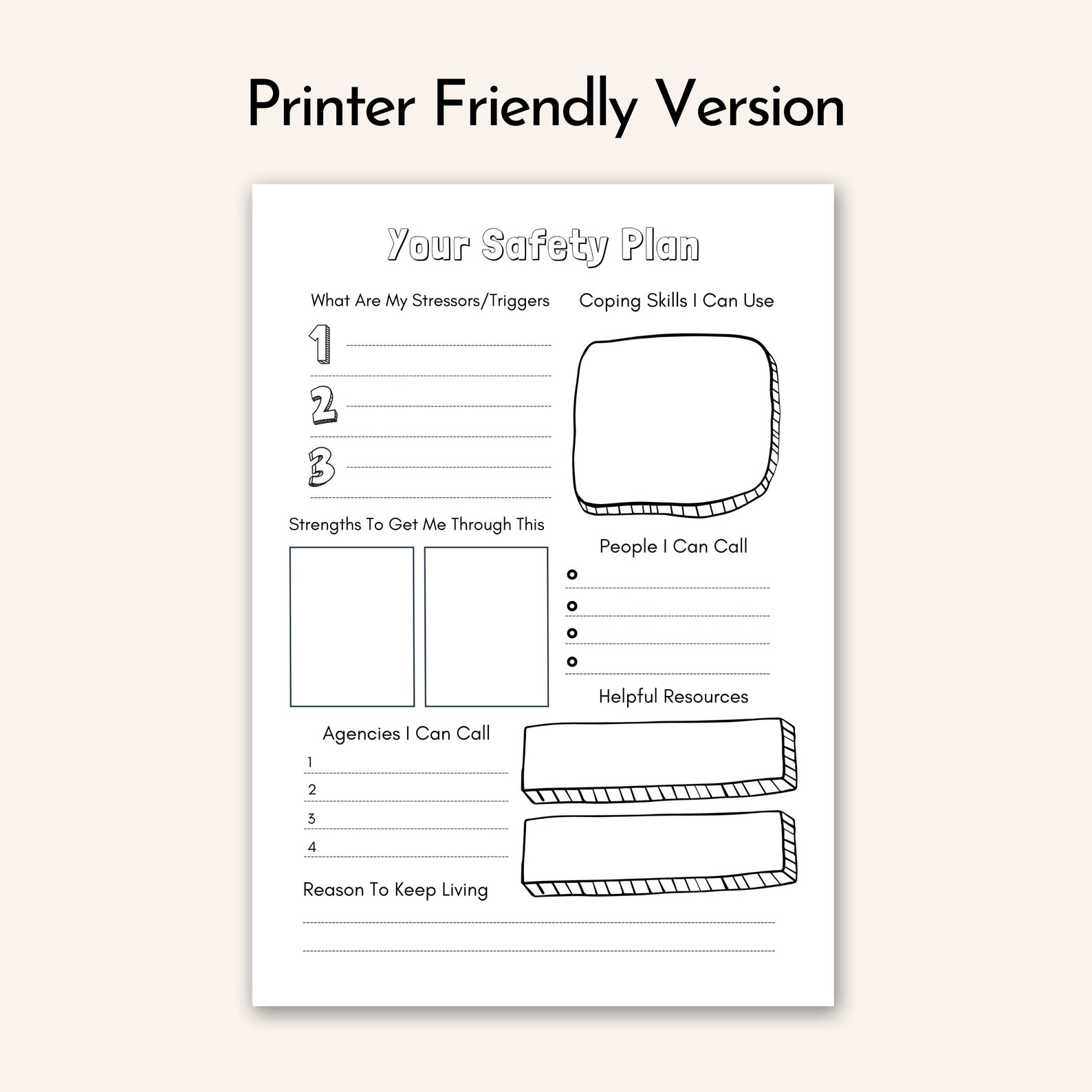 Crisis Safety Plan Counselling Worksheet Therapy Aid - Etsy