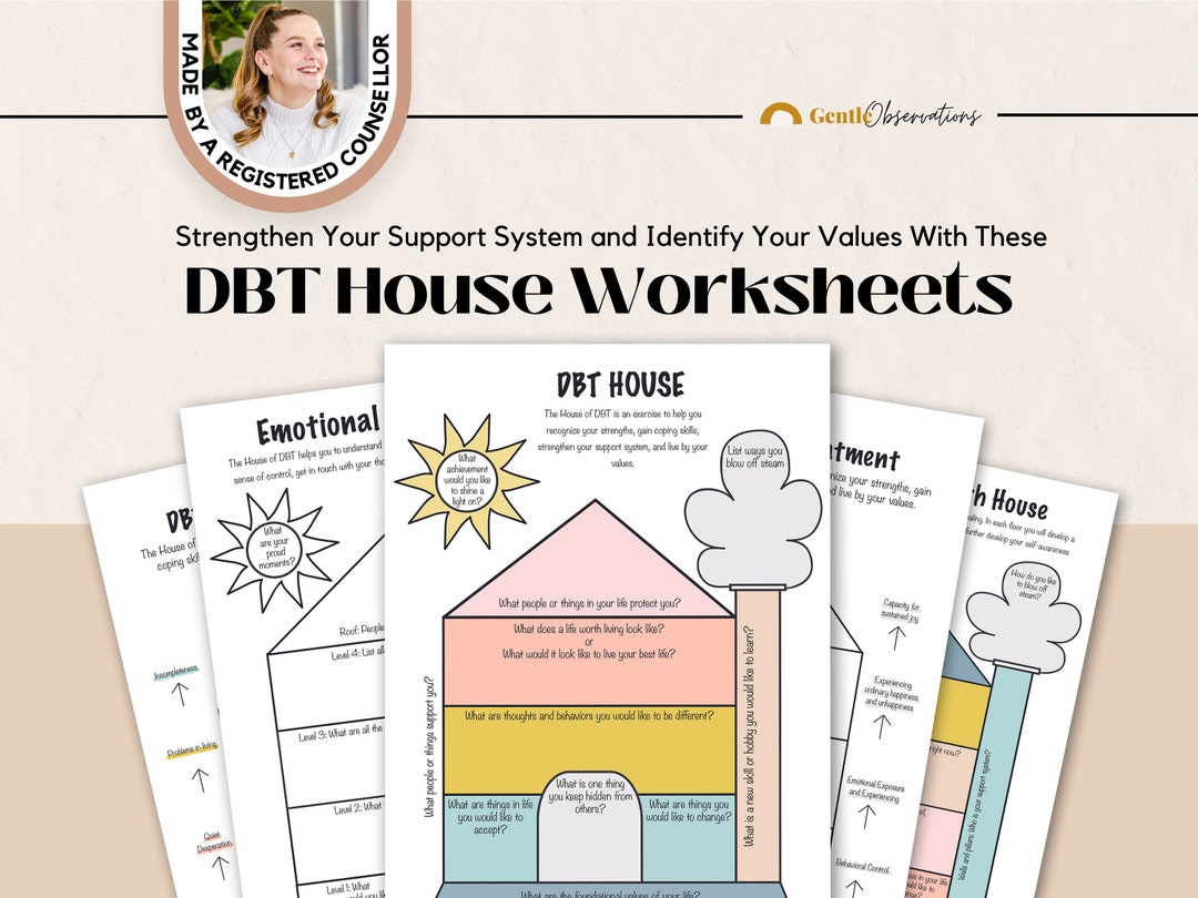 DBT House Worksheets for Self Growth, Self-esteem Building Growth ...