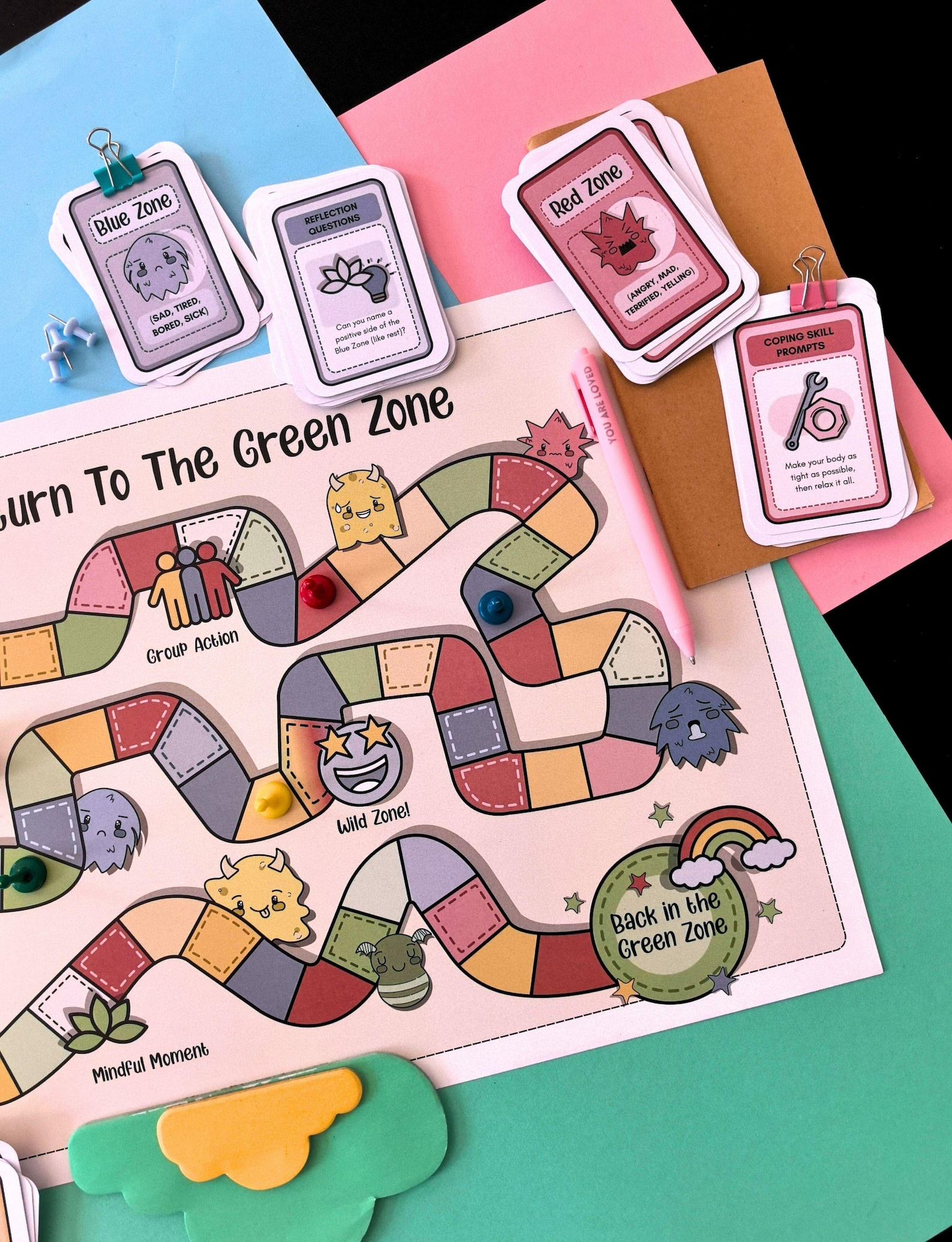 Zones of Regulation Therapy Coping Skill Board Game, 300 Emotional ...