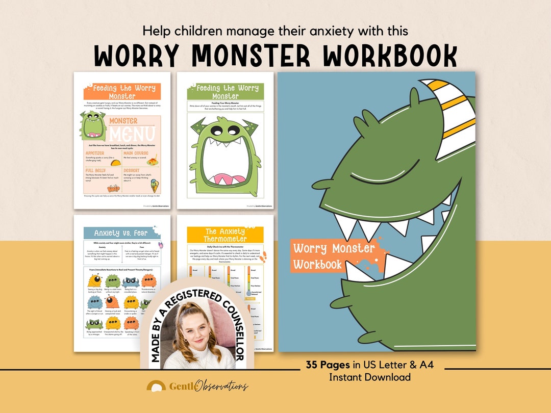 The Worry Monster Anxiety Workbook for Kids, School Counseling Anxiety ...