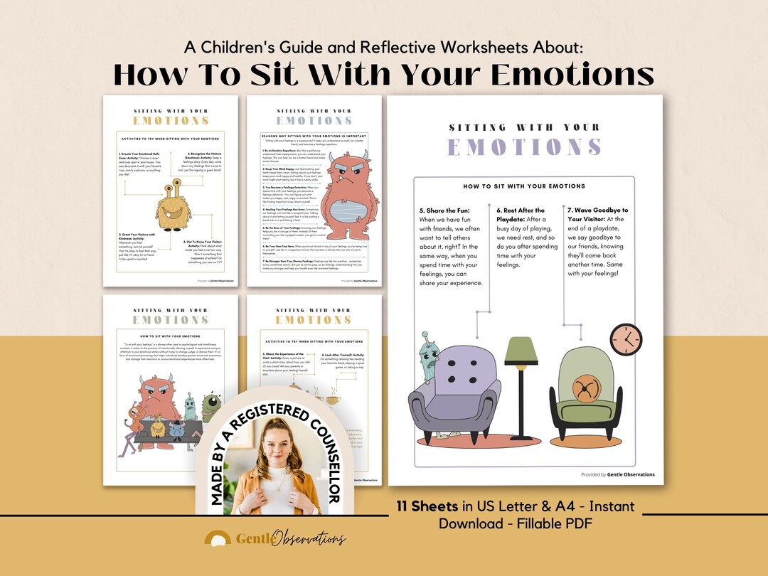 Sitting With Your Emotions Therapy Worksheets for Kids, Self-awareness ...
