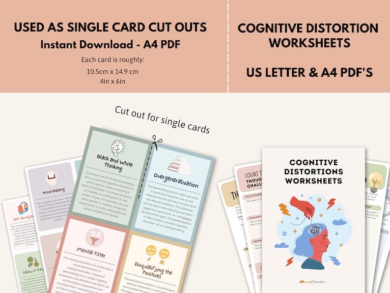 Cognitive Distortion Worksheets Thinking Errors Flashcards - Etsy