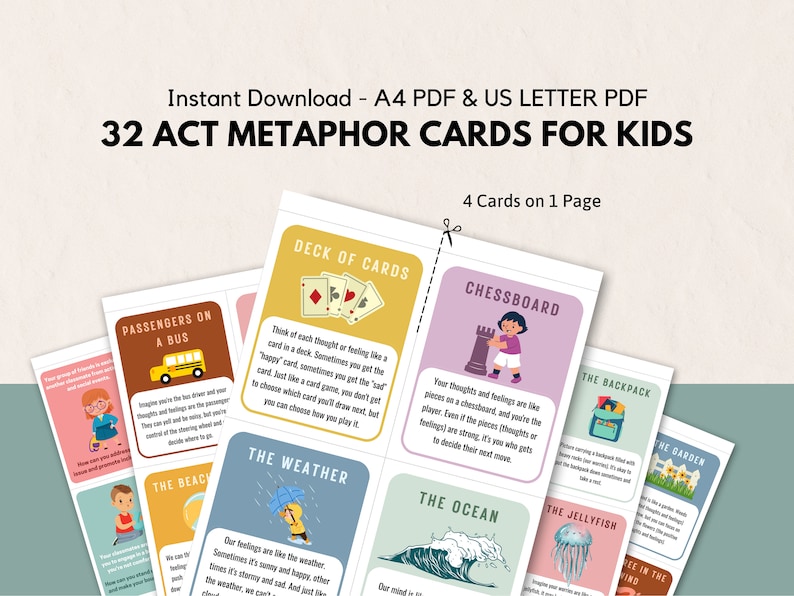 Acceptance and Commitment Therapy Metaphor Cards for Kids, ACT Therapy ...