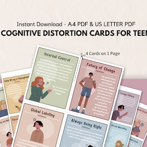 Cognitive Distortion Cards for Teens: CBT Cards, Cognitive Biases ...
