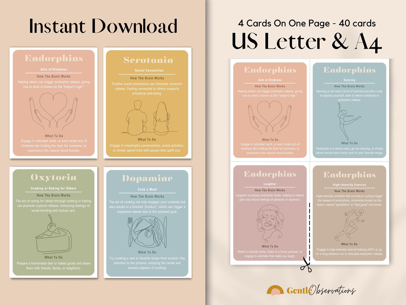 Happy Chemicals Coping Skill Cards for Anxiety & Depression, Somatic ...