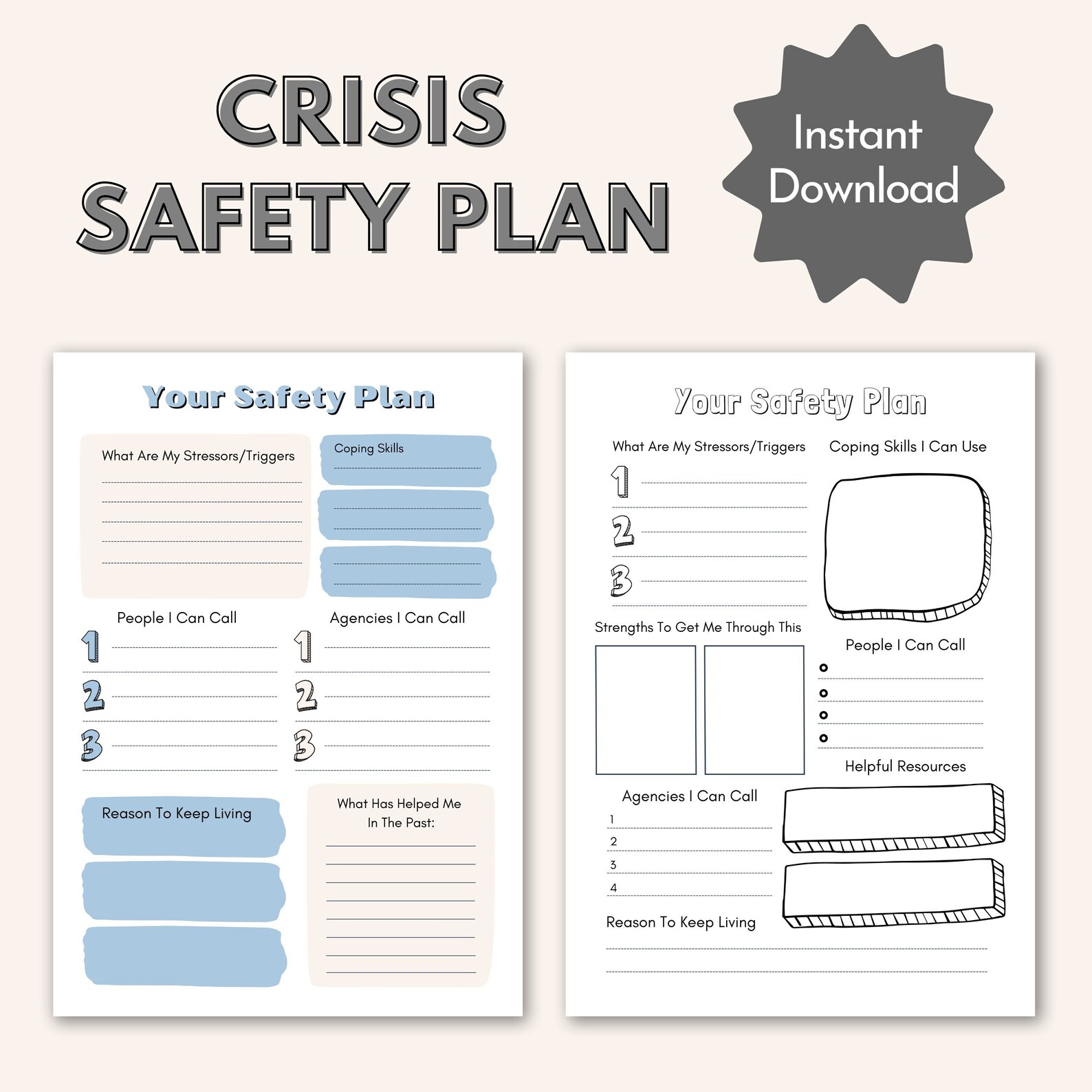 Crisis Safety Plan Counselling Worksheet Therapy Aid - Etsy