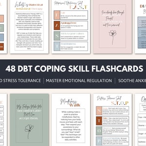DBT Coping Skill Flashcards, DBT Cheat Sheet, Mindfulness, Emotional ...