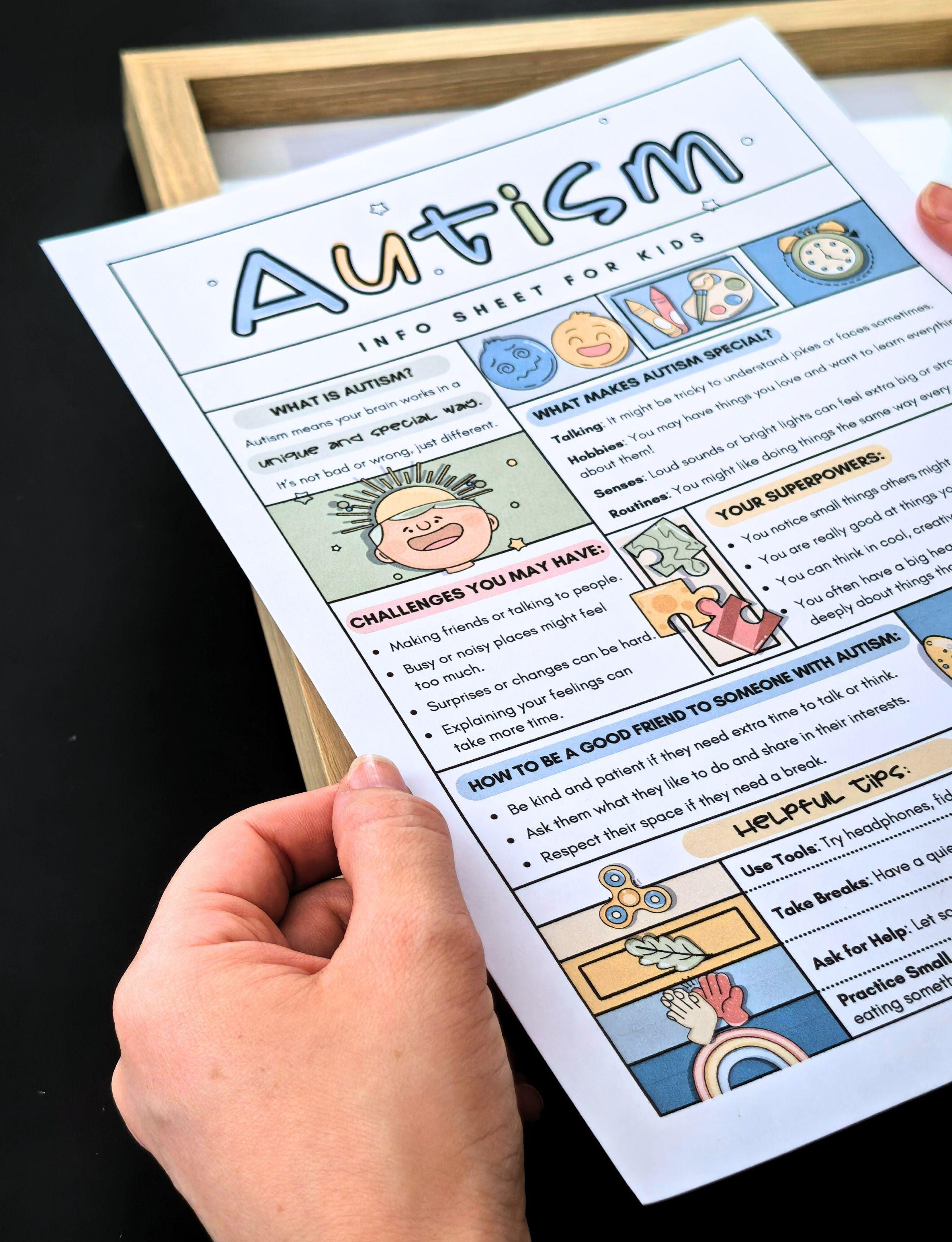Autism Info Sheets for Kids & Teens, Psychoeducation Autism Worksheets ...