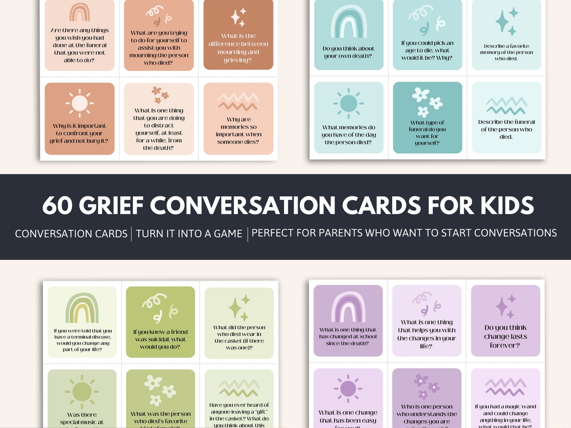 Grief Conversation Cards for Kids and Teens, Grief Question Cards ...