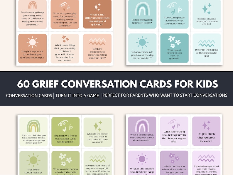 Grief Conversation Cards for Kids and Teens, Grief Question Cards ...