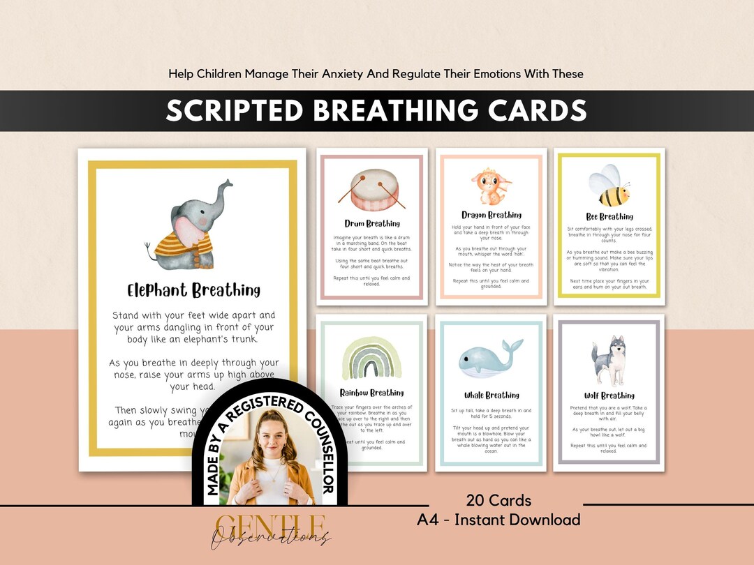 Mindfulness Breathing Cards for Kids, Scripted Cards, Anxiety Relief ...