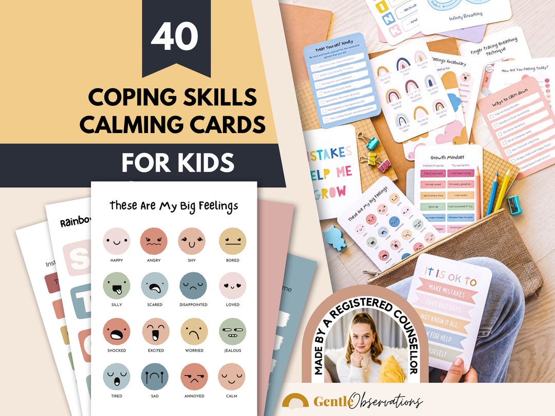 Kids Calm Down Coping Skills Grounding Technique Cards, School ...