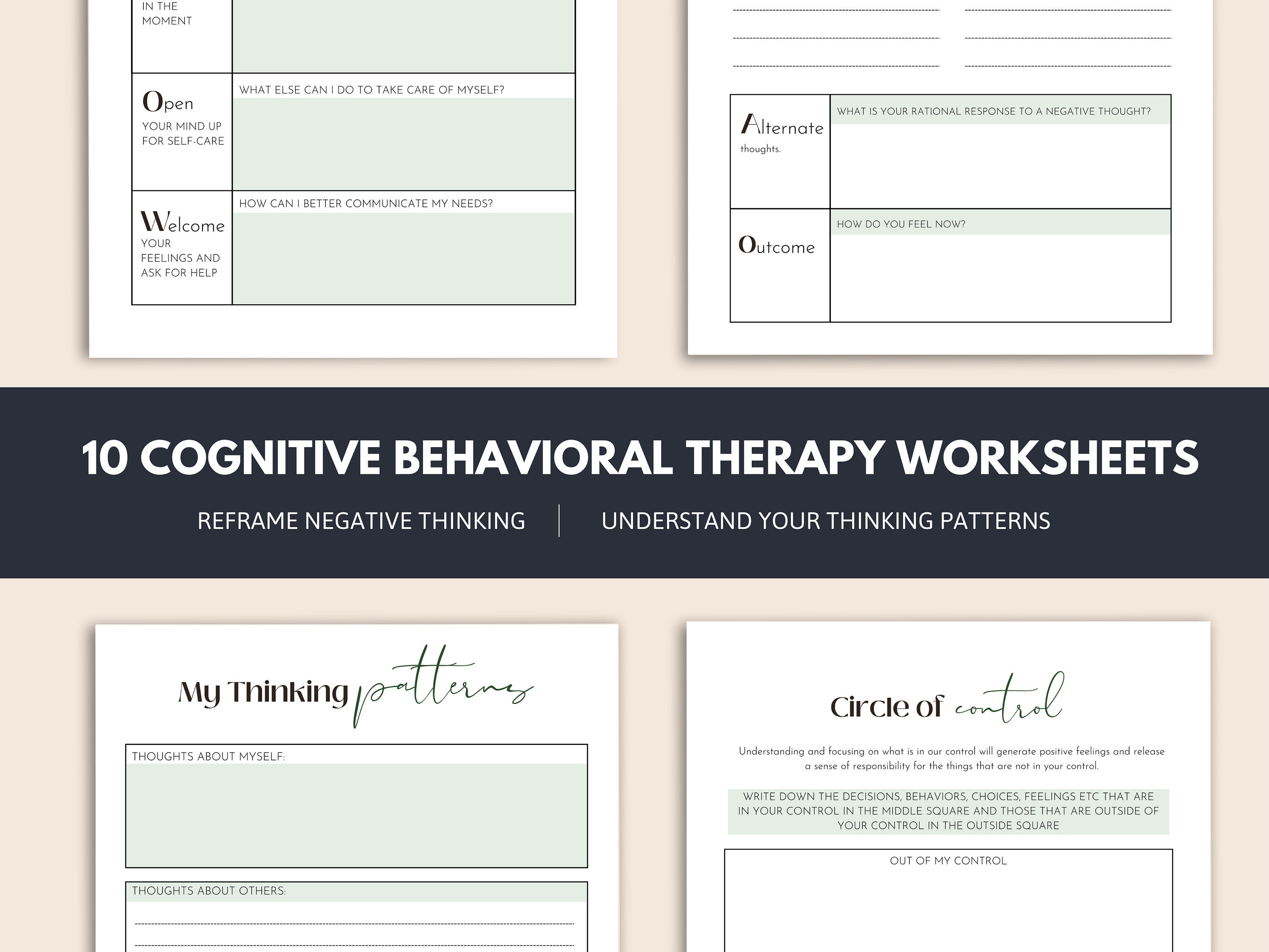 Fillable CBT Worksheets Therapy Worksheets Anxiety Relief - Etsy UK