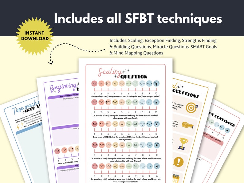 SFBT Worksheets Bundle for Kids, Solution Focused Therapy Worksheets ...