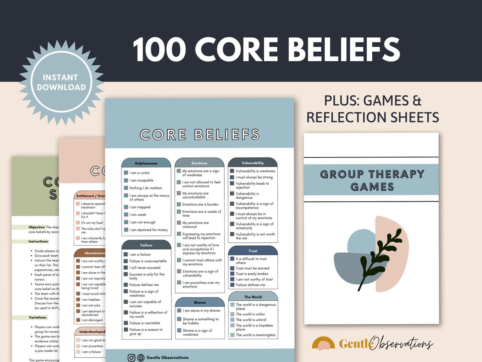 Core Beliefs Sheets, Private Practice Sheets, Emotional Regulation Tool ...