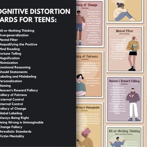 Cognitive Distortion Cards for Teens: CBT Cards, Cognitive Biases ...