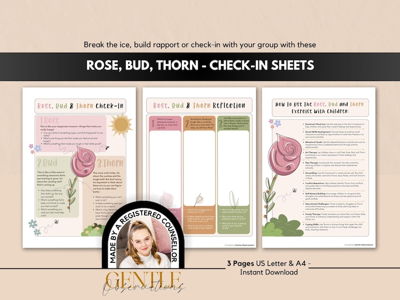 Rose Bud Thorn Ckeck-in Worksheets for Children - Break the Ice, Group ...