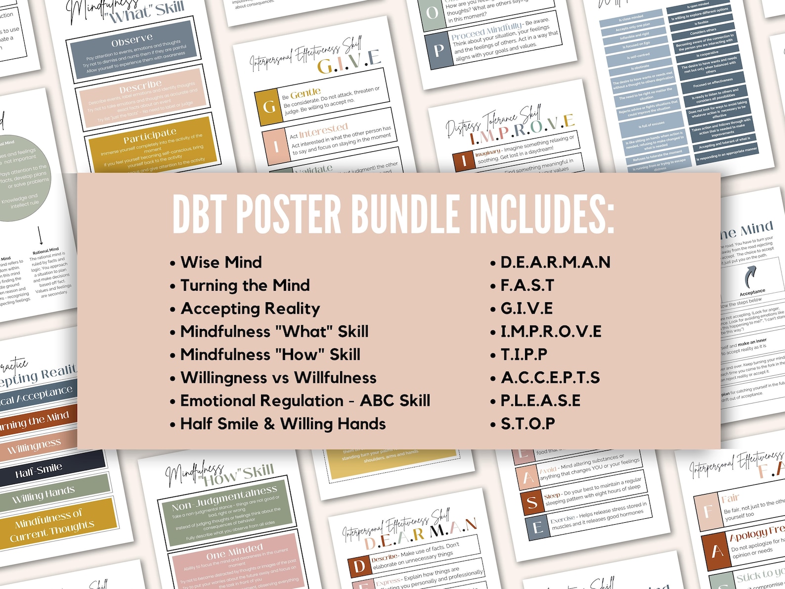DBT Savings Bundle, DBT Skills, Therapy Office Decor, Wise Mind ...