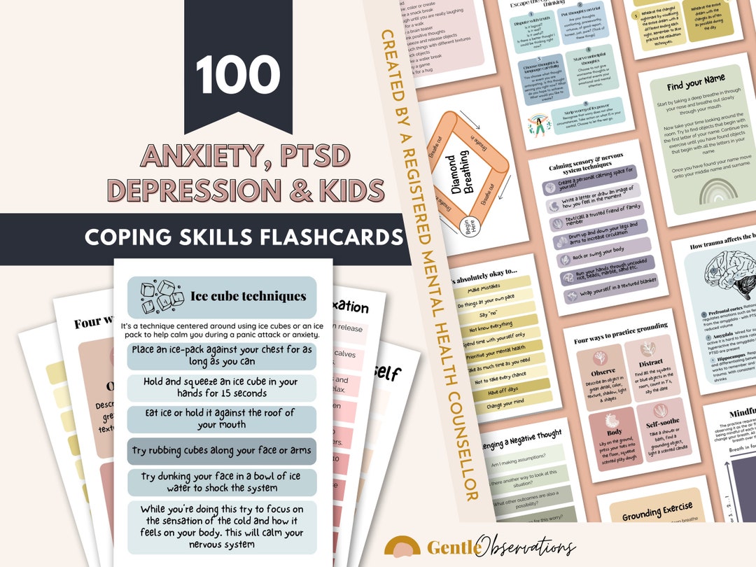 Anxiety, Depression, Ptsd/trauma and Kids Coping Skills Cards Bundle ...