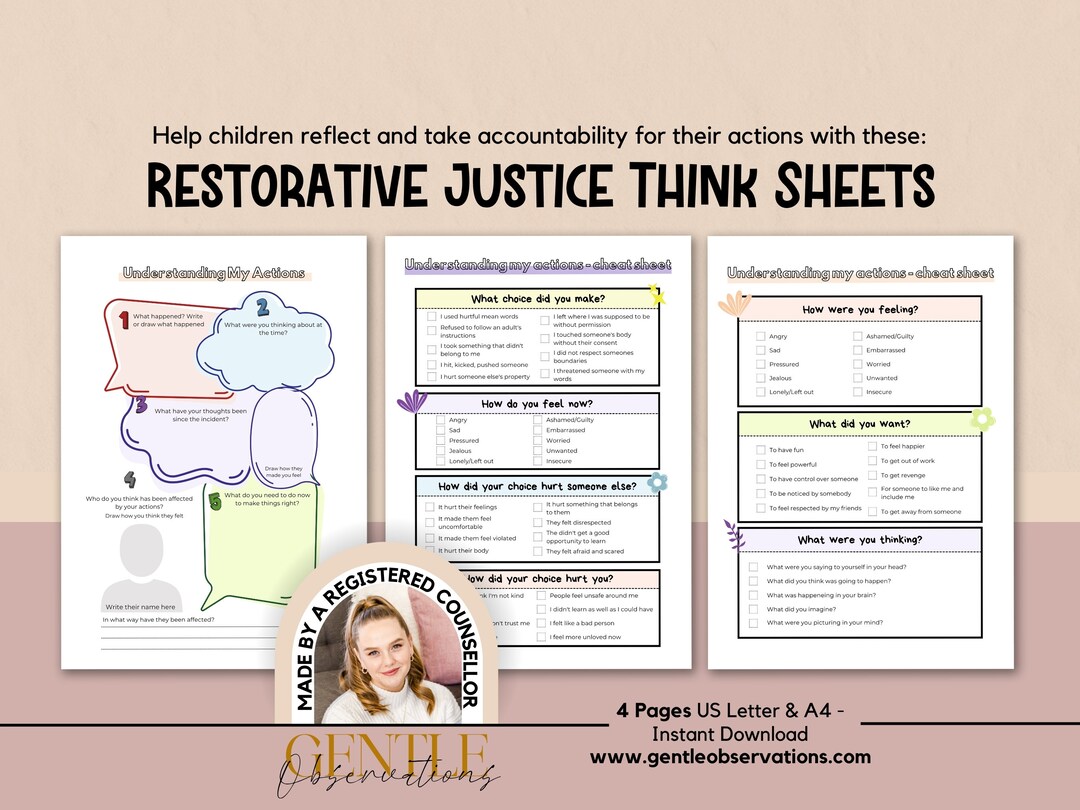 Behavior Analysis Think Sheets for Restorative Justice Circles and Class Management, School ...
