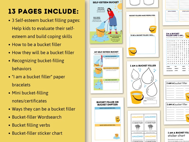 Self-esteem Kids Worksheets Bucket Filler Classroom - Etsy
