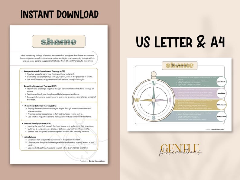 The Compass of Shame Psychoeducational Worksheets Plus 28 Coping Skill ...
