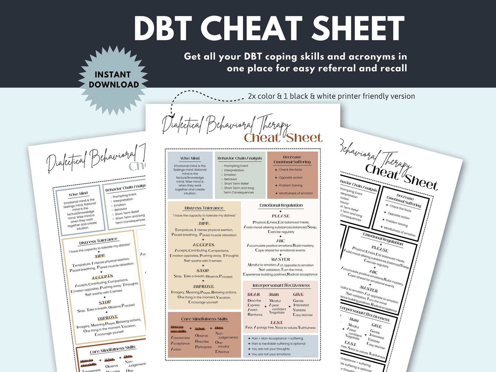 DBT Cheat Sheet Psychology Tool DBT Skills Counselor Tool - Etsy
