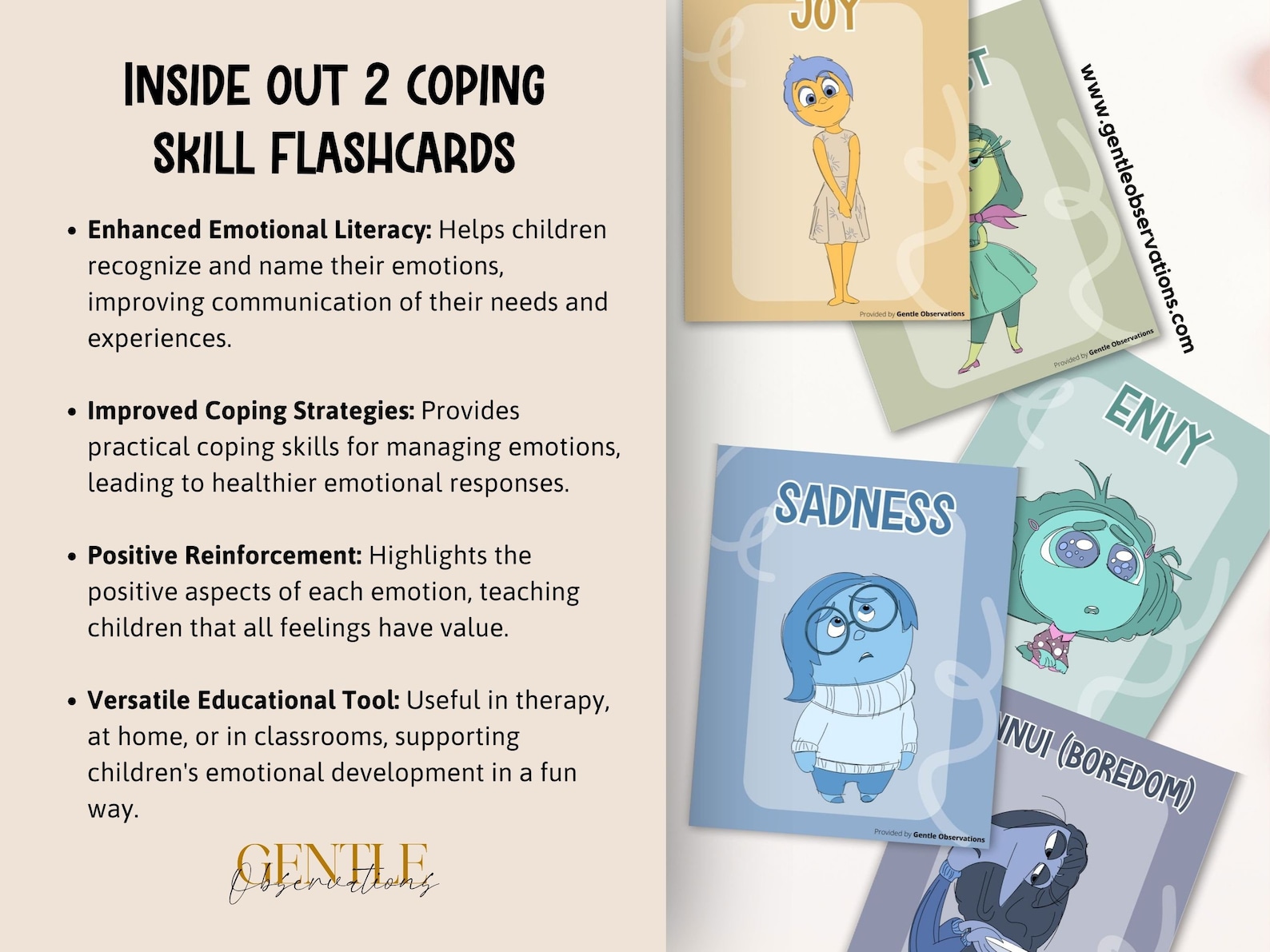 Inside Out 2 Coping Skill Therapy Flashcards for Kids, Emotional ...