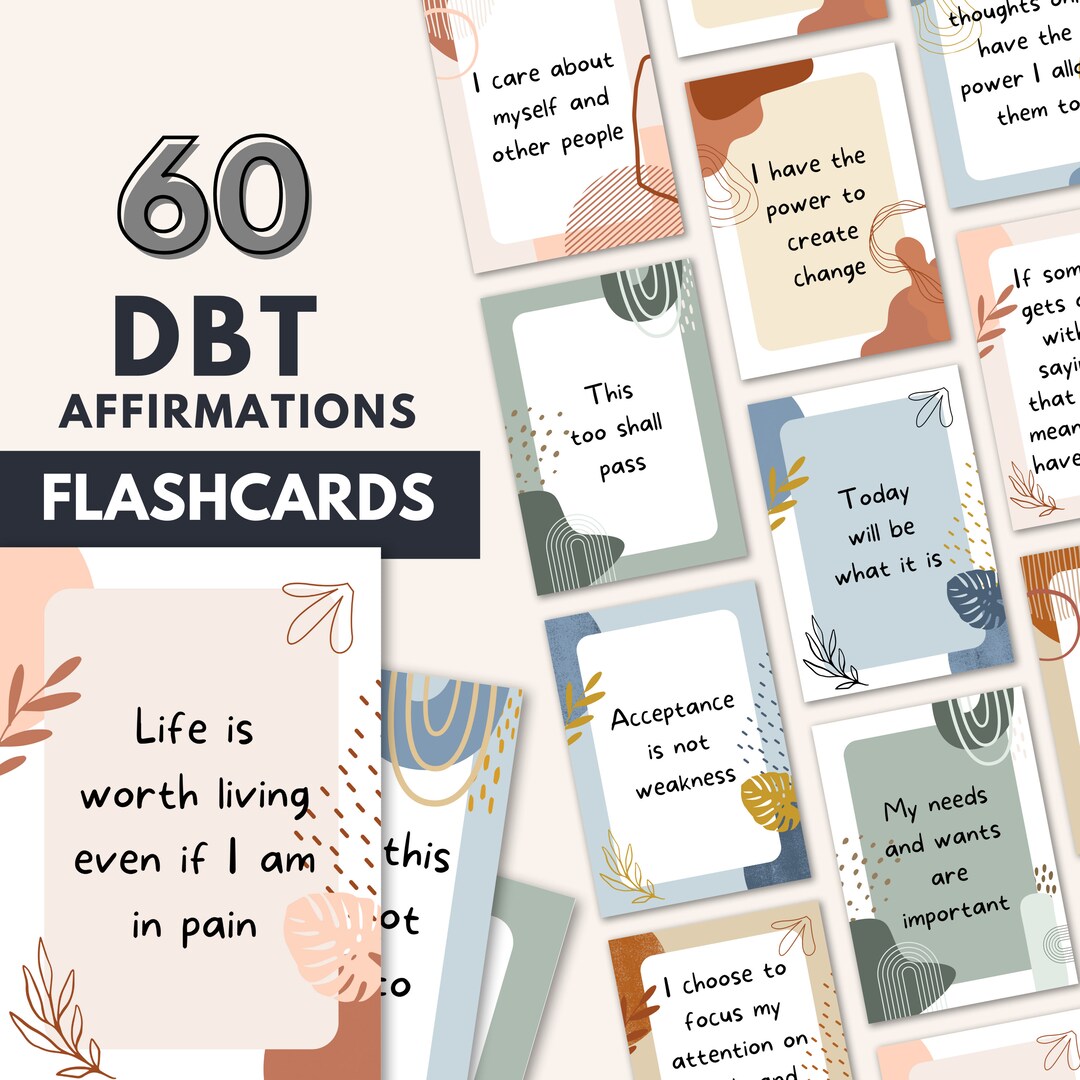 DBT Skills, Affirmations Flashcards, Coping Skills Cards, Distress ...