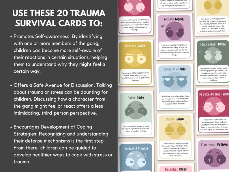 Trauma Reaction Cards for Kids, Identifying Trauma Survival Patterns ...
