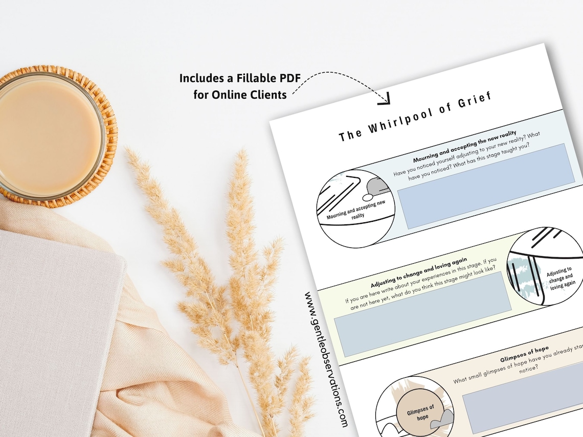 The Grief Whirlpool Worksheets, Stages of Grief, Grief and Loss Journal ...