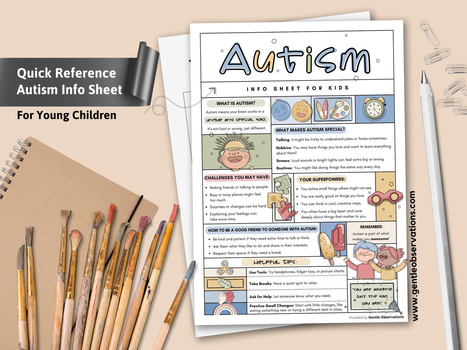 Autism Info Sheets for Kids & Teens, Psychoeducation Autism Worksheets ...