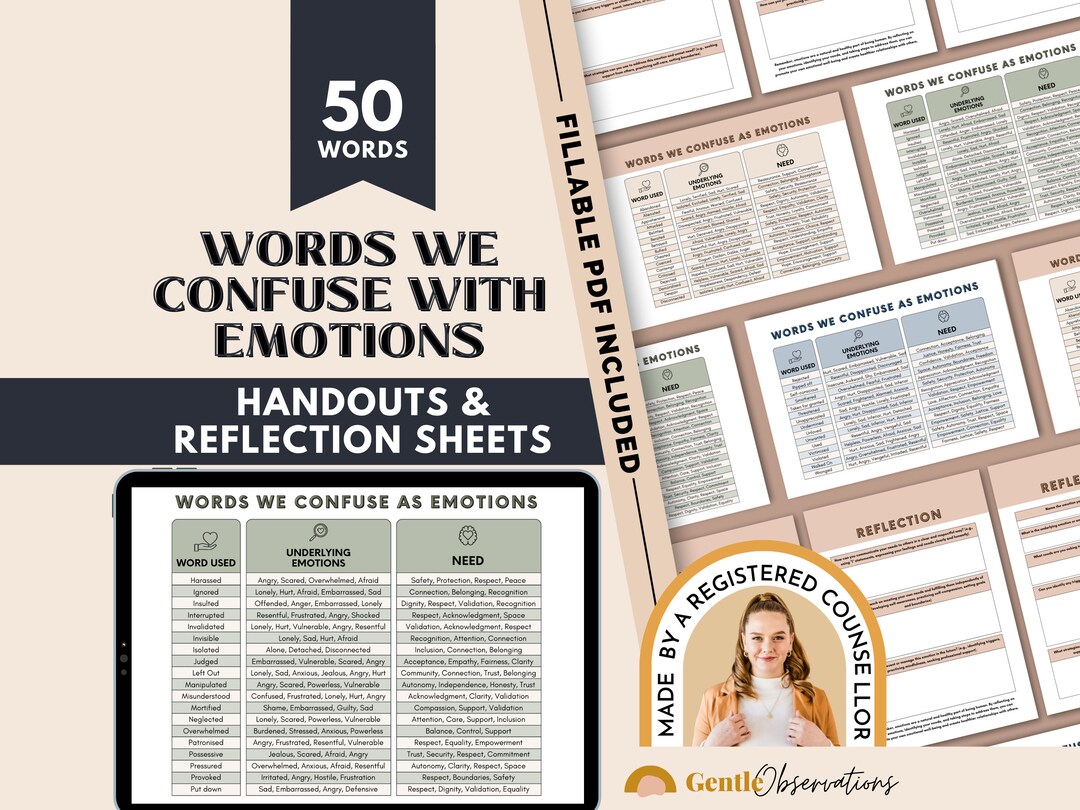 Identifying Feelings Chart, Words for My Feelings, Underlying Emotions ...