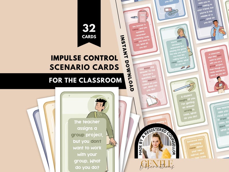Impulse Control Scenario Cards, Social Skills, Emotional Regulation ...