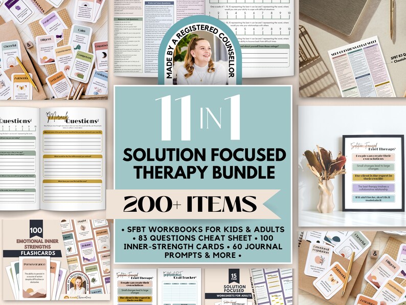 SFBT Therapy Bundle, Worksheets, Journal Prompts, Inner Strength Cards ...