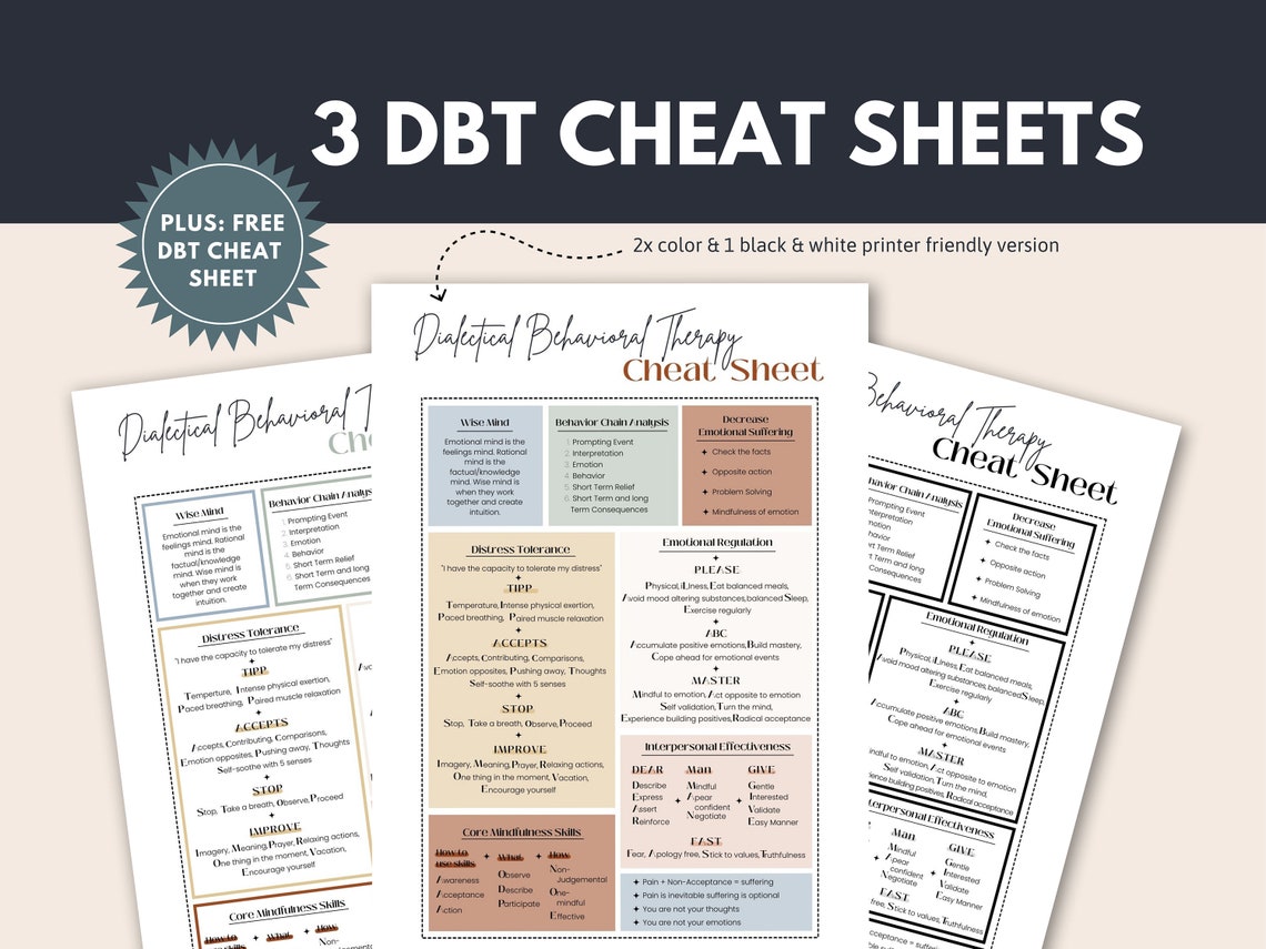 DBT Coping Skill Flashcards DBT Cheat Sheet Mindfulness - Etsy