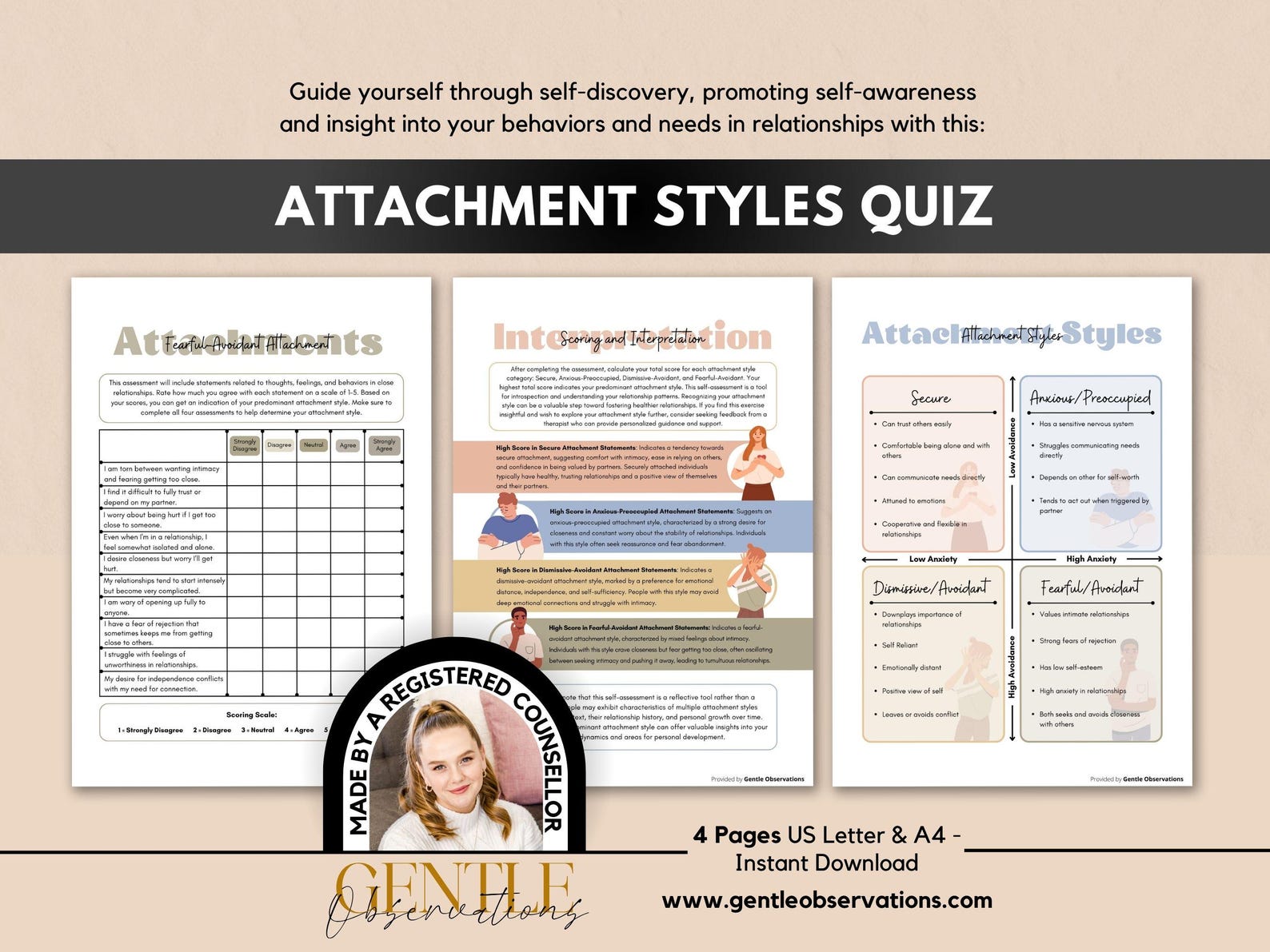 Attachment Style Quiz, Attachment Theory Therapy Worksheets, Self ...