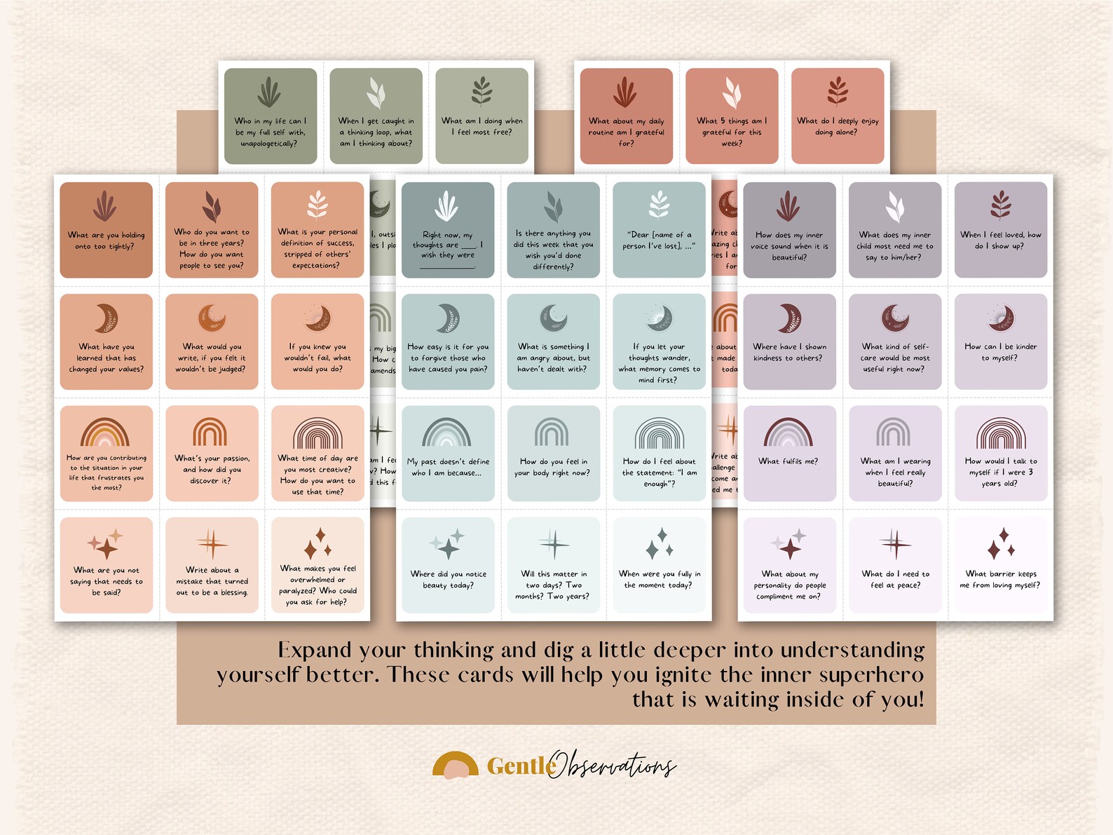 Journaling Prompts, 60 Reflection Cards, Anxiety Coping Cards, Therapy ...