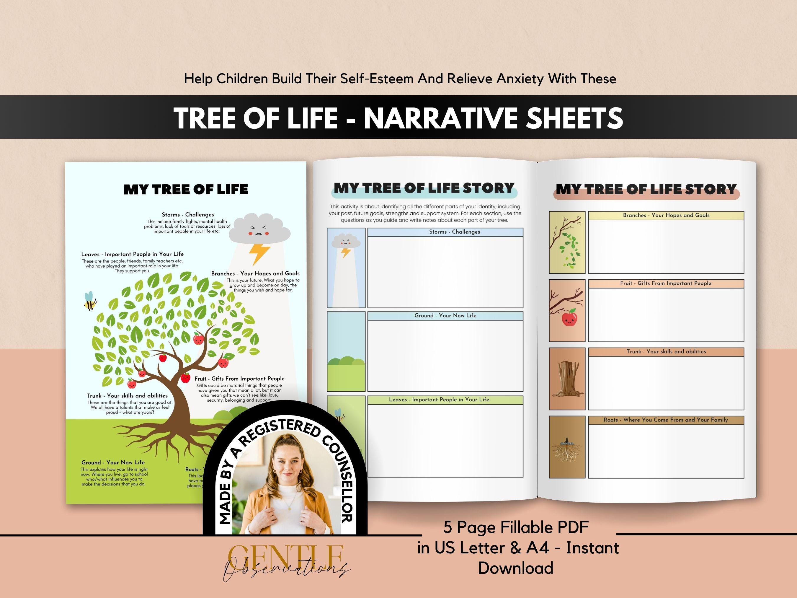 Narrative Therapy Tree of Life Trauma Sheets PTSD, School Counselor ...