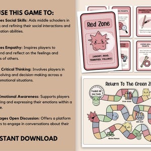 Zones of Regulation Therapy Coping Skill Board Game, 300 Emotional ...