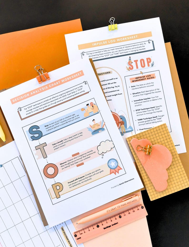 Impulse Control Worksheets for ADHD Teens & Adults: Executive ...