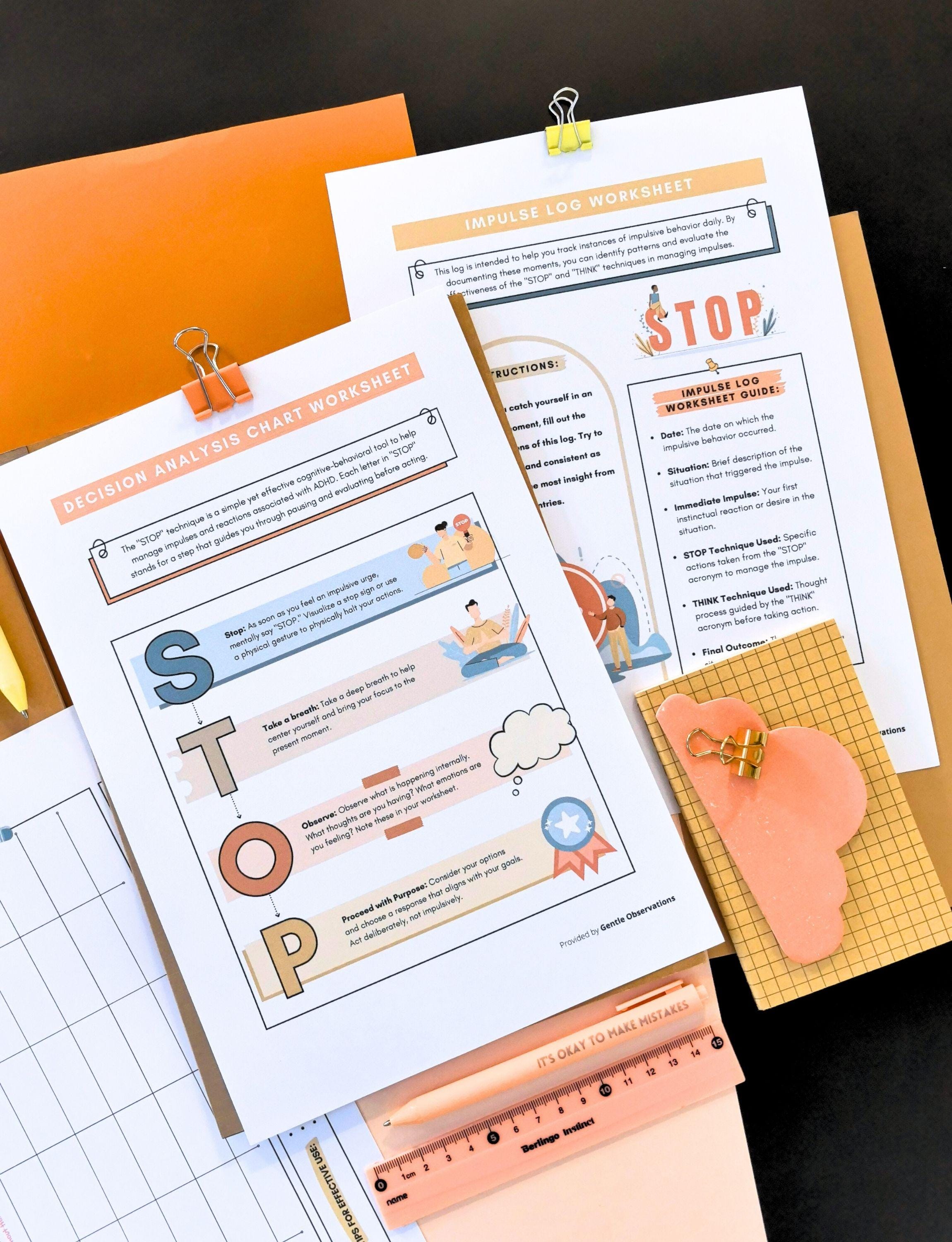 Impulse Control Worksheets for ADHD Teens & Adults: Executive ...