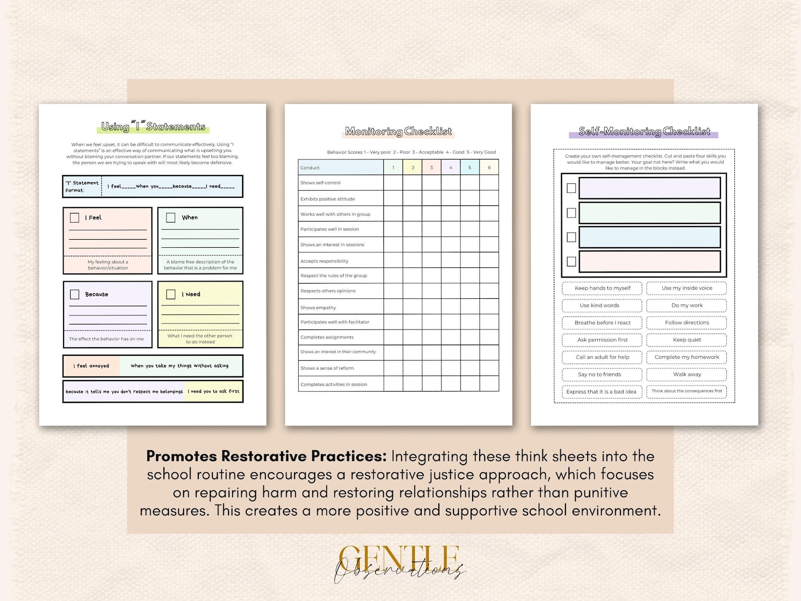 Positive Communication and Restorative Justice Worksheets for School ...