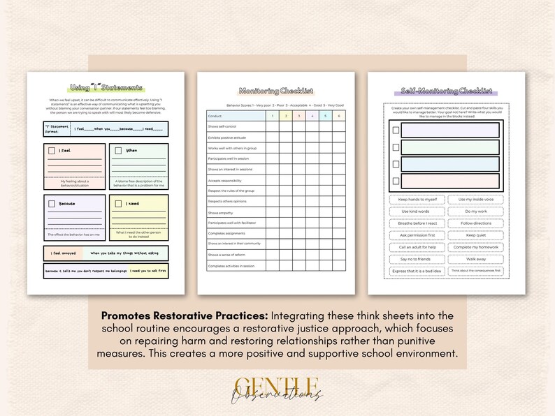 Positive Communication and Restorative Justice Worksheets for School ...