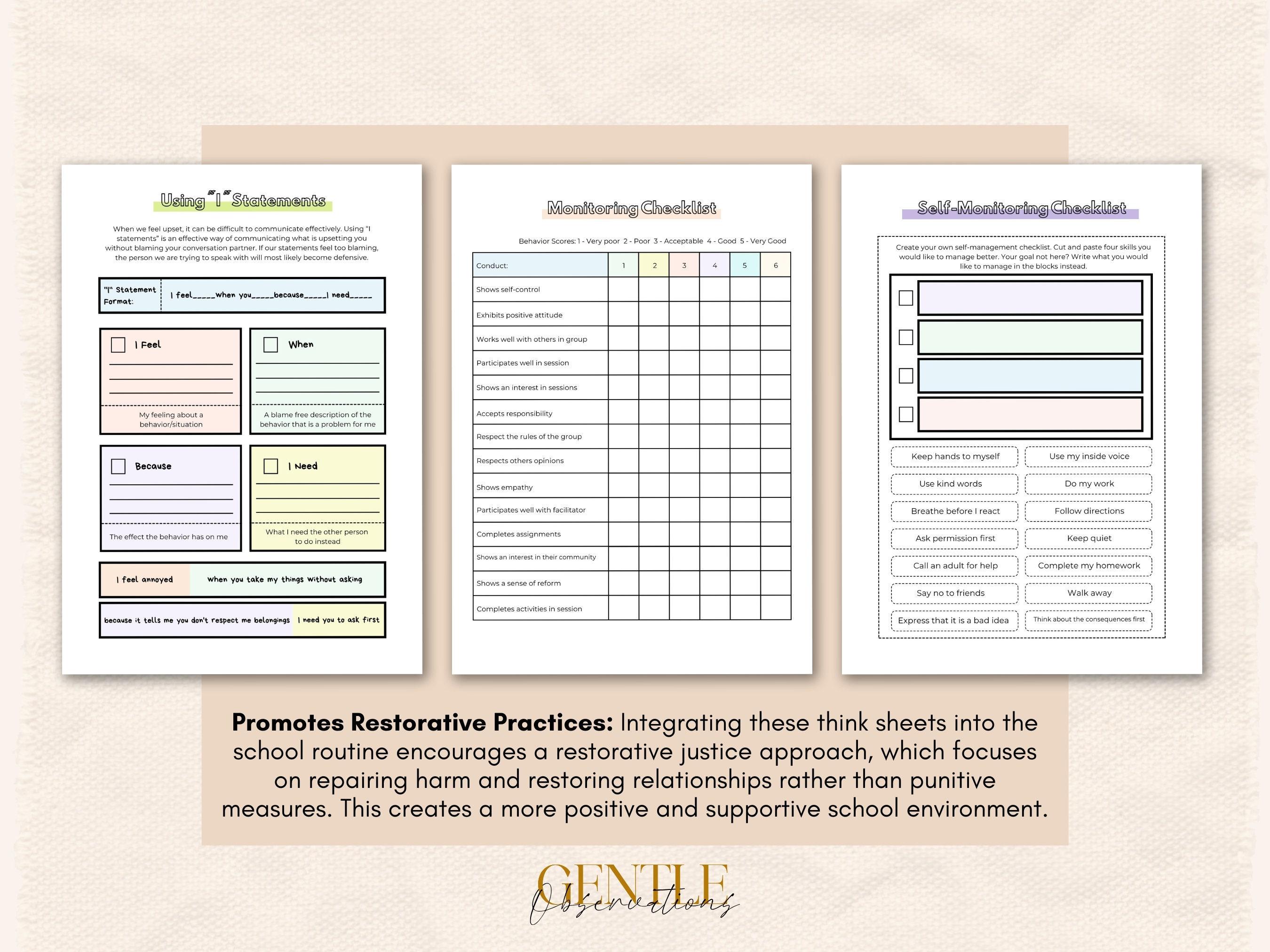 Positive Communication and Restorative Justice Worksheets for School ...