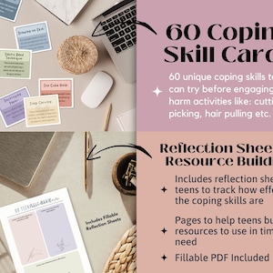 Self-harm Coping Skill Cards for Teen Mental Health & Reflective Teen ...