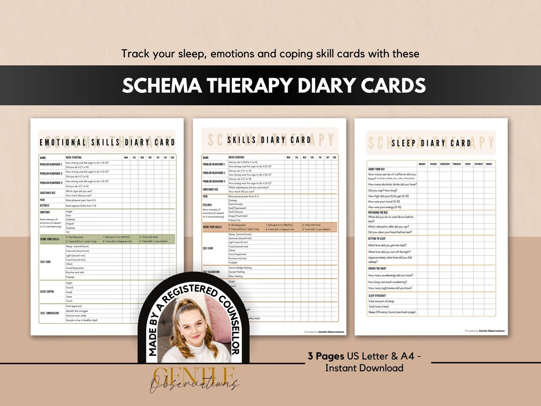 Schema Therapy Diary Cards for Mental Health (coping & Sleep Tracking ...