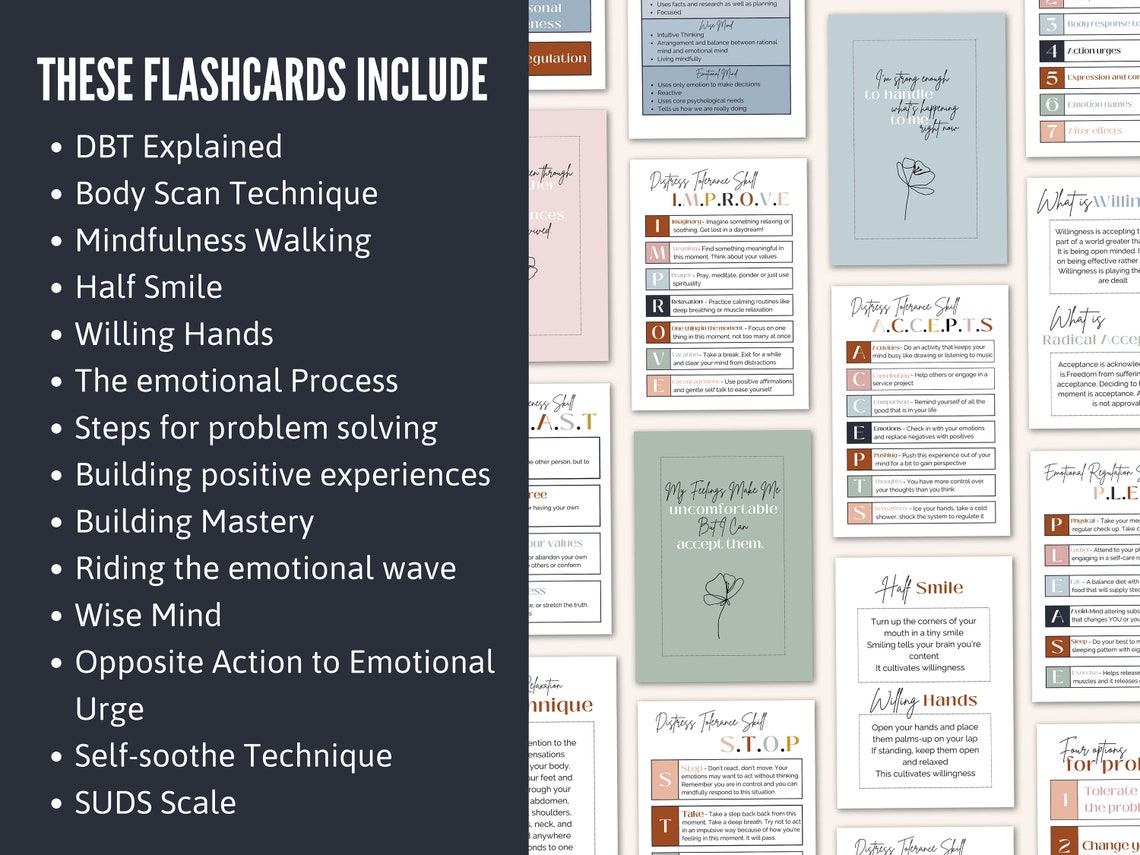 DBT Coping Skill Flashcards DBT Cheat Sheet Mindfulness - Etsy
